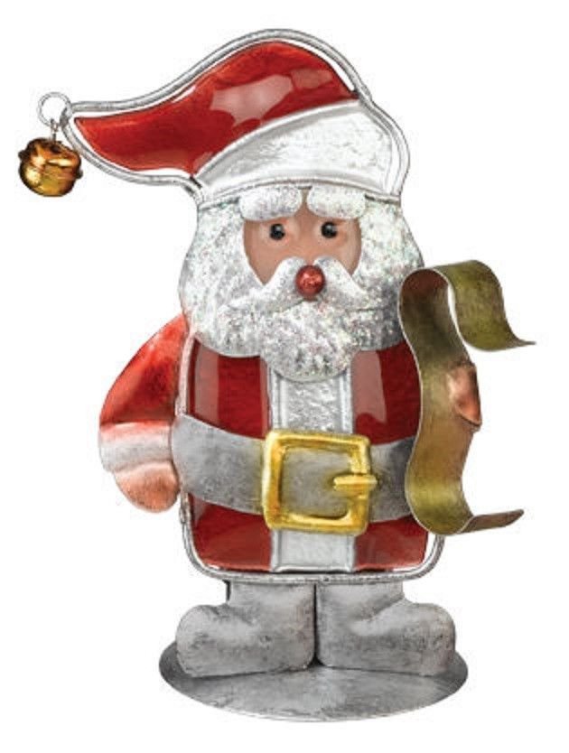 Santa Tea Light Candle Holder-Metal and Glass