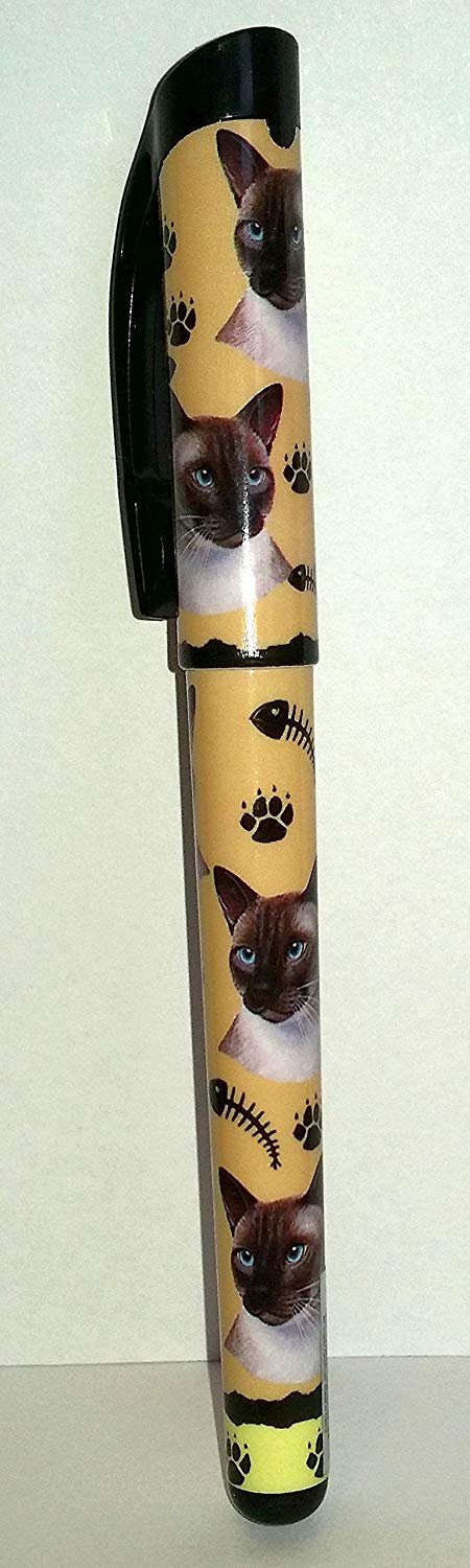 CAT PEN--Siamese--Easy Glide Gel Pen-Rubber Grip, Refillable, Shirt Clip