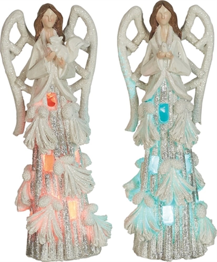Set of 2 Small Resin Light Up Angel Figurines #Y0454