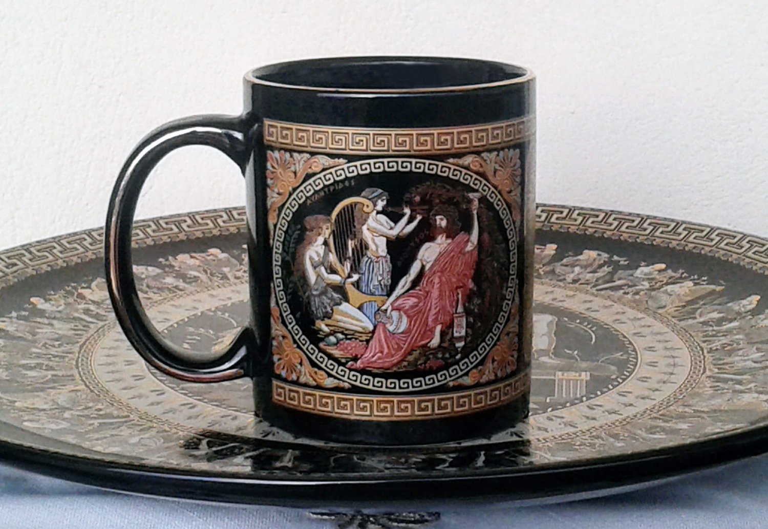 Ancient Greek Gods and Mortals, Black Ceramic Mug 24 Kt Gold, stoneware ...