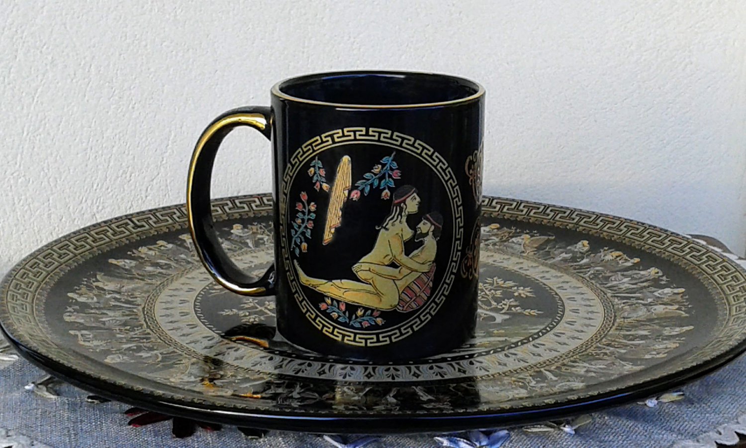 Ancient Greek Satire, Black Ceramic Mug 24 Kt Gold, stoneware, cups ...