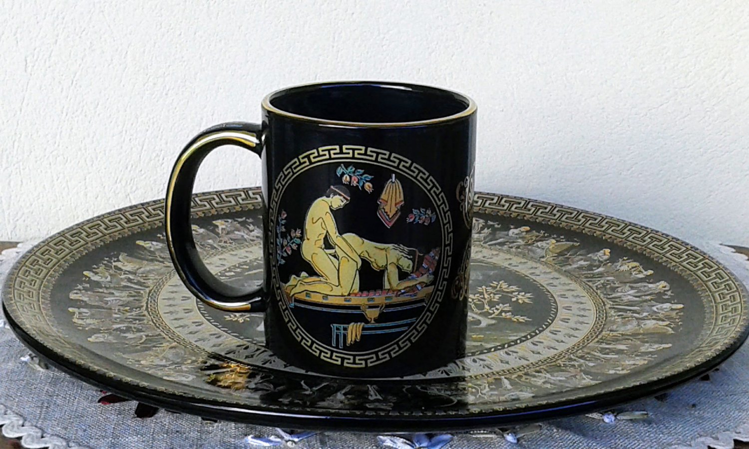 Ancient Greek Satire, Black Ceramic Mug 24 Kt Gold, stoneware, cups ...