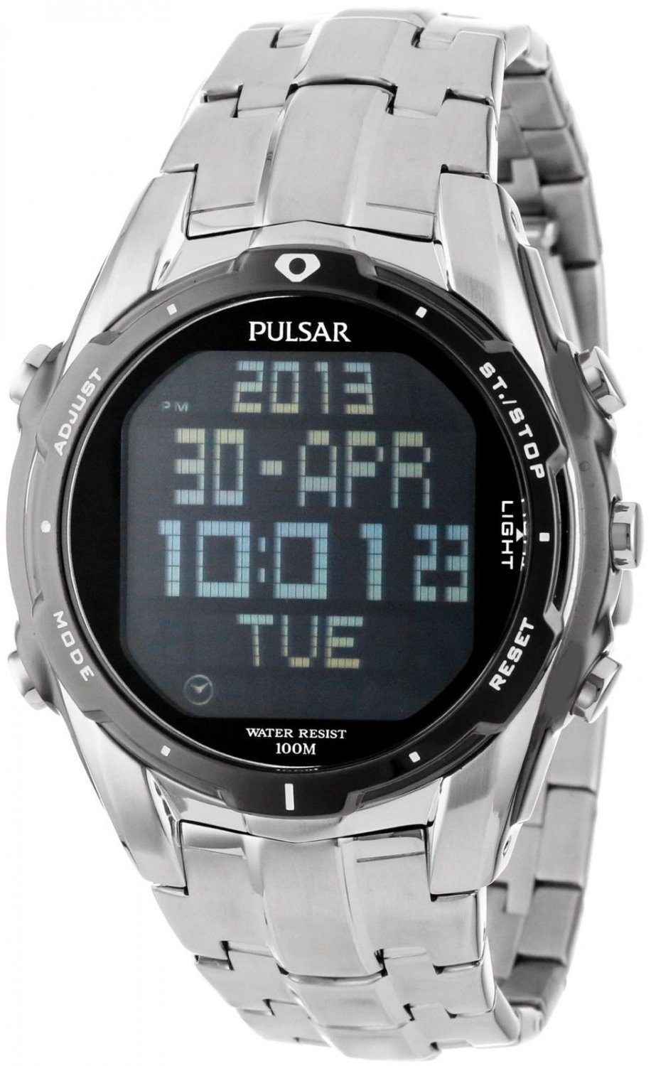 Pulsar Men's PQ2001 Silver-Tone Digital Stainless Steel Watch with Link ...
