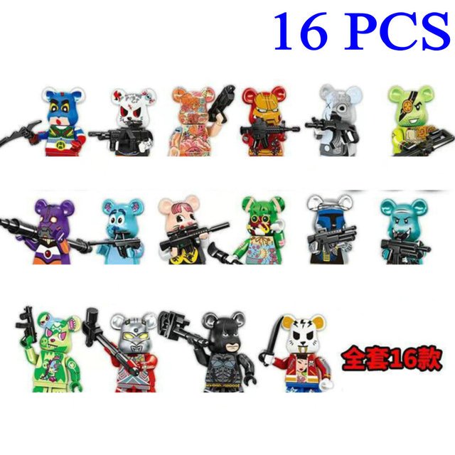16 pcs bearbrick Minifigures Lego Compatible Children Anime figure ...