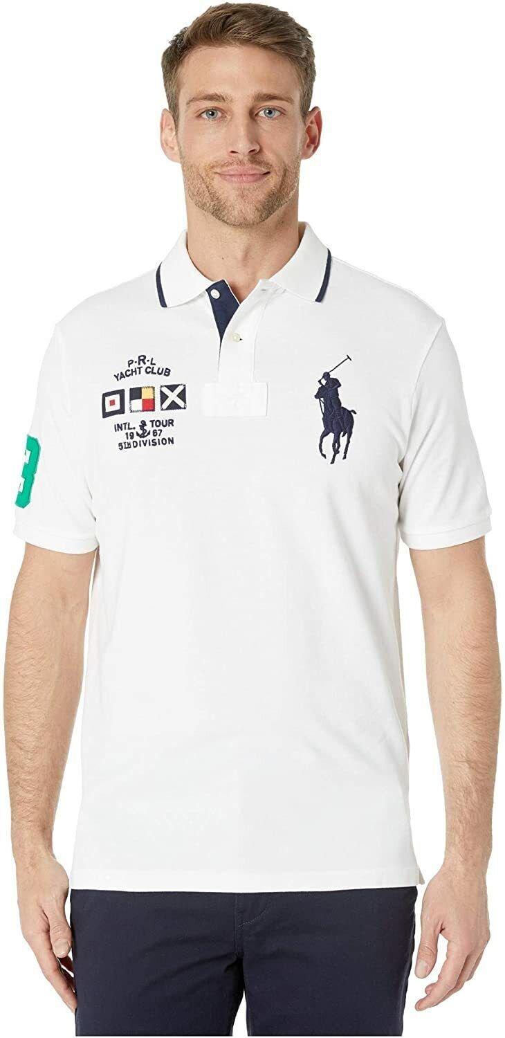 NEW Polo Ralph Lauren Mens BIG PONY PRL YACHT CLUB Classic-Fit Mesh Shirt WHITE