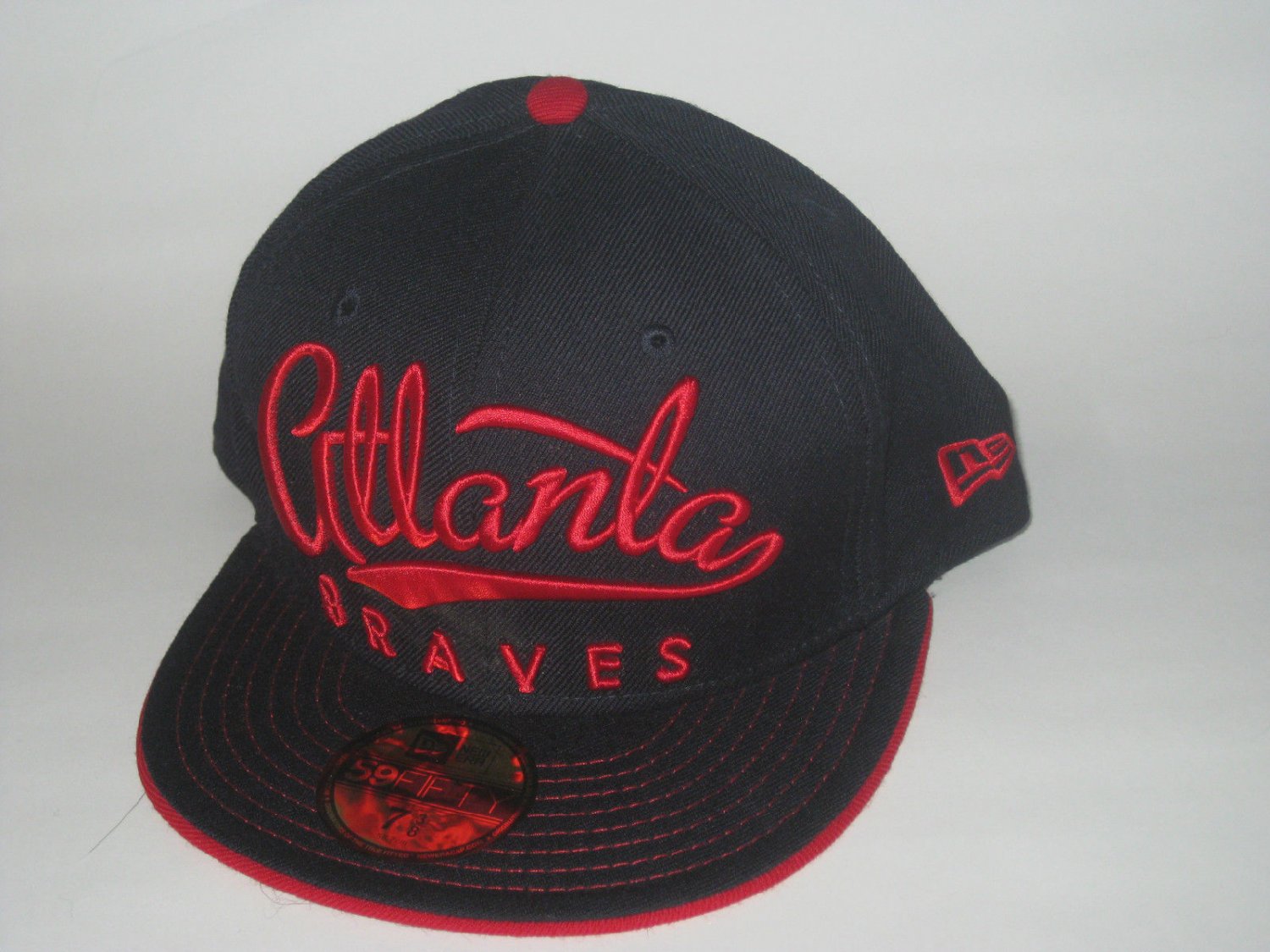 NEW ERA ATLANTA BRAVES FITTED HAT CAP 59FIFTY CLASSIC SCRIPT BLUE RED ...