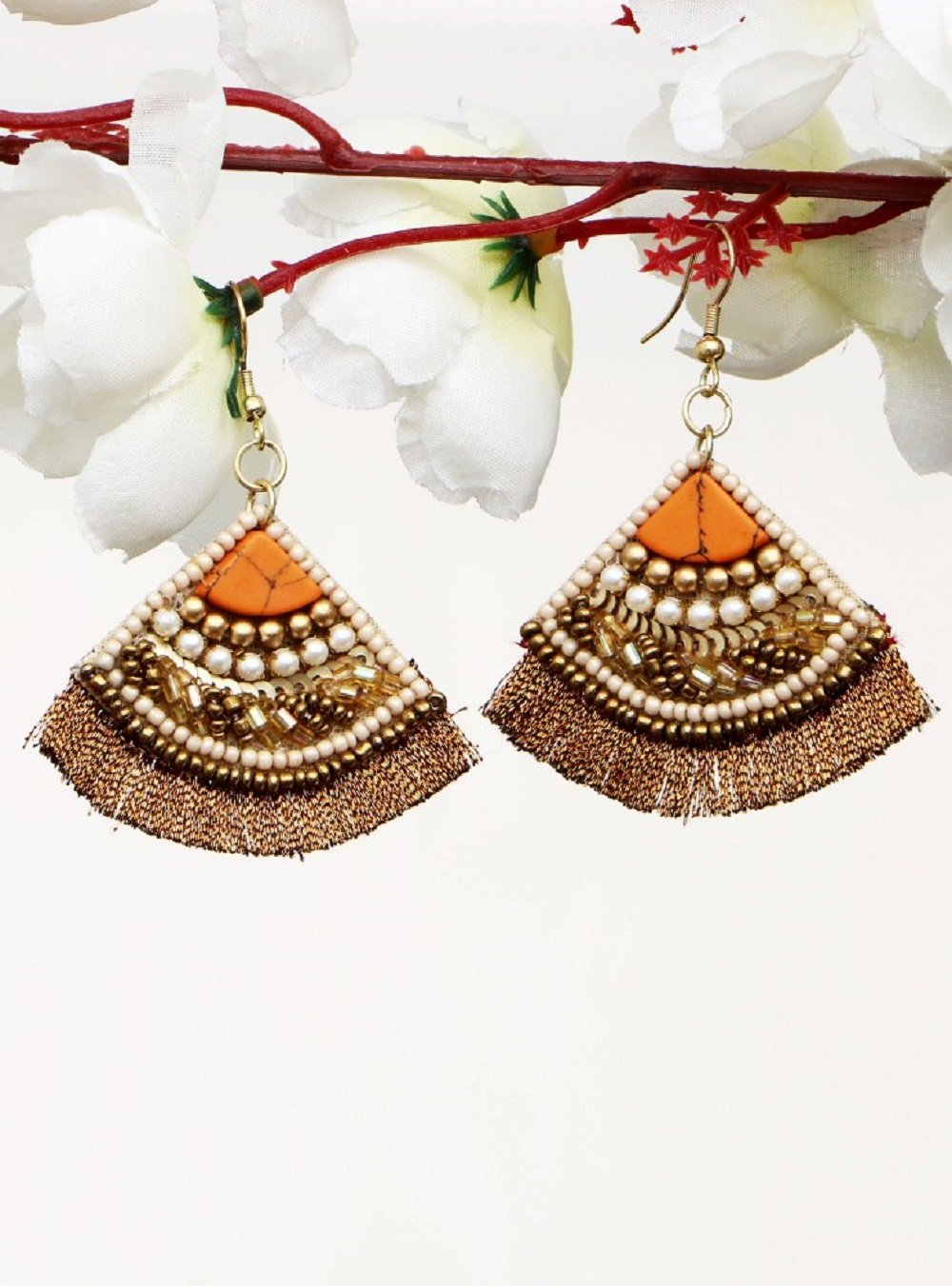 Handmade Artificial Earrings Cathay Spice And Gardenia Color