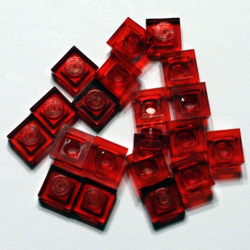 Bulk Lego Pieces: 20 Transparent Red 1x1 Plates ** NEW ** LDraw part 3024