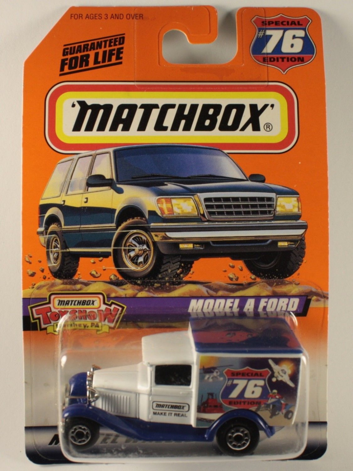 Matchbox 1998 #76 Model A Ford Van, White w/ Blue, Toy Show, Hershey, PA