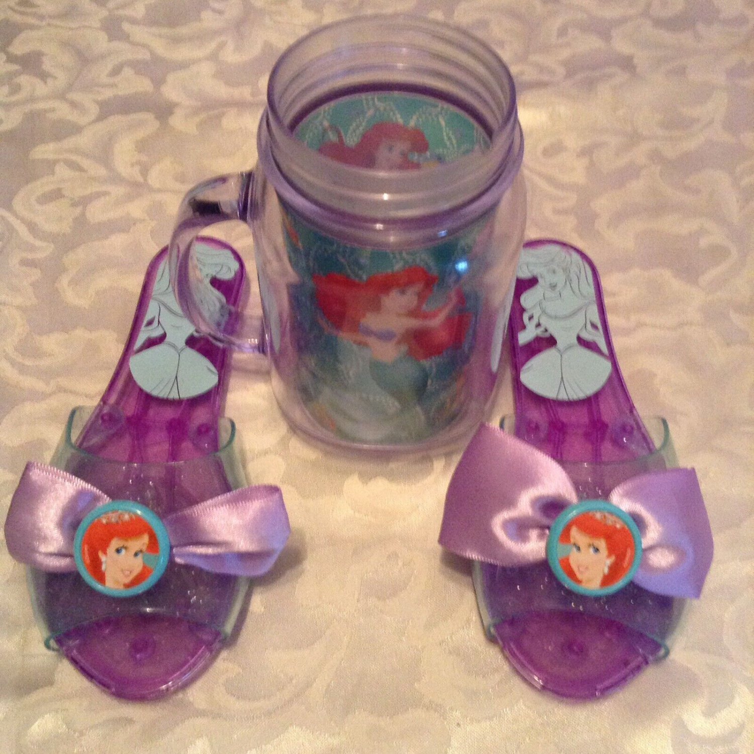 Disney Little Mermaid Ariel shoes slippers mug mason jar bundle