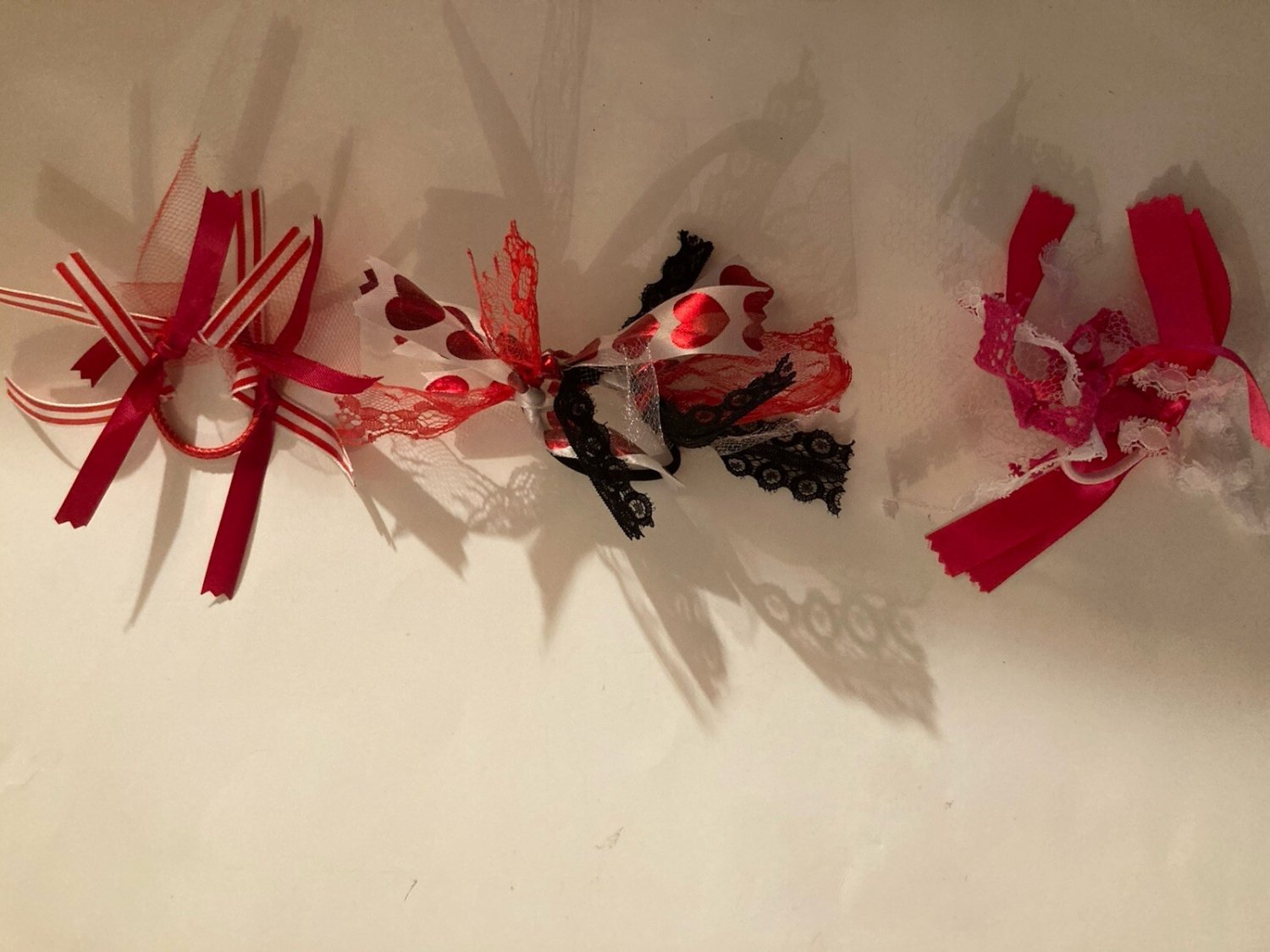 Valentines Day hair accessory bow ribbon hair dress lot of 3
