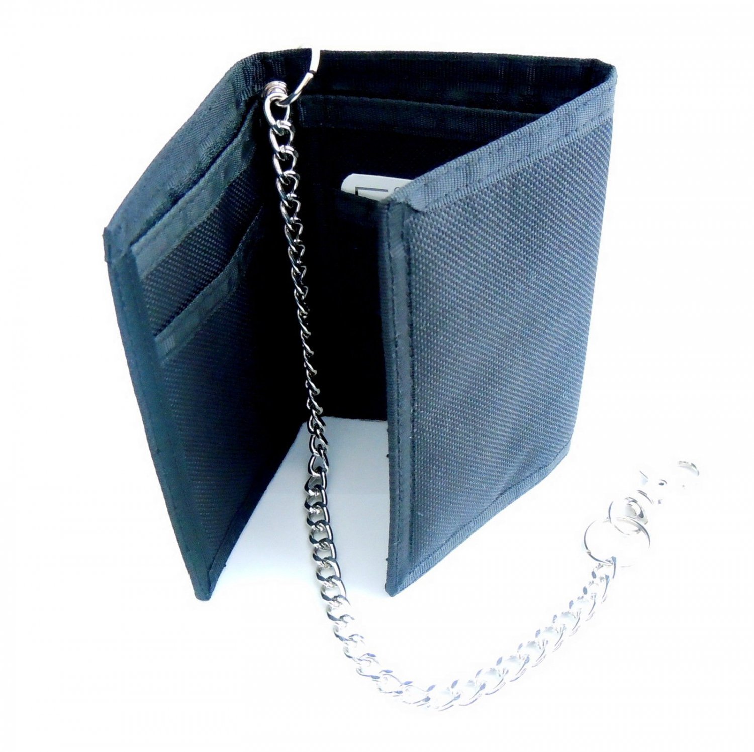 Black Canvas Sports Hook Loop Rip Credit Card Wallet Security Chain Trifold