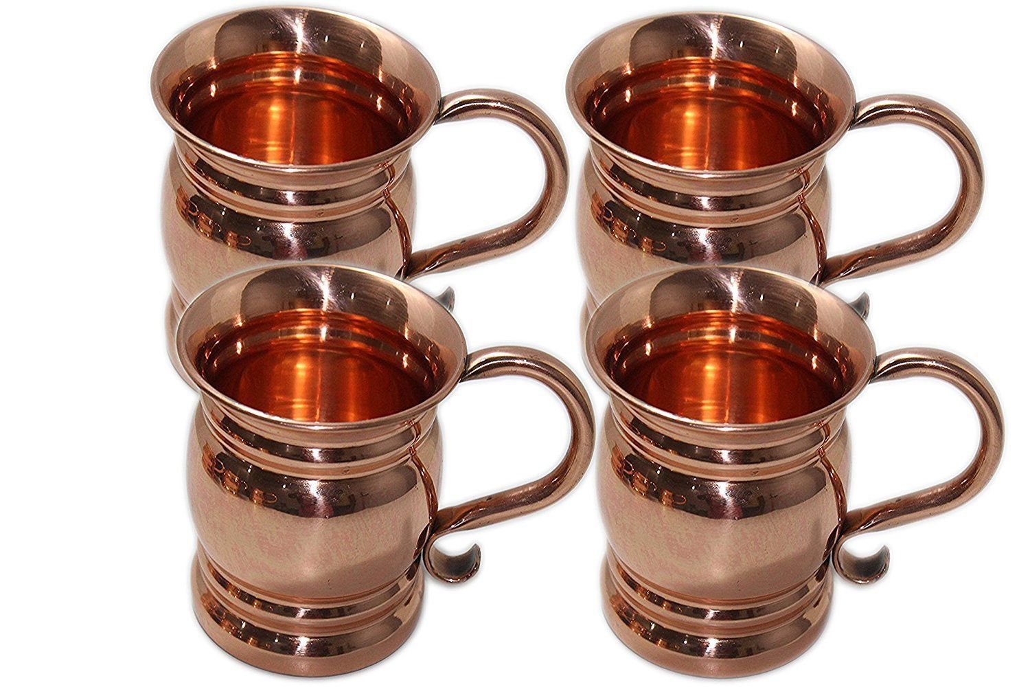 Authentic Copper Old Fashion Smooth Moscow Mule Mug with Flat Lip Set Of 4