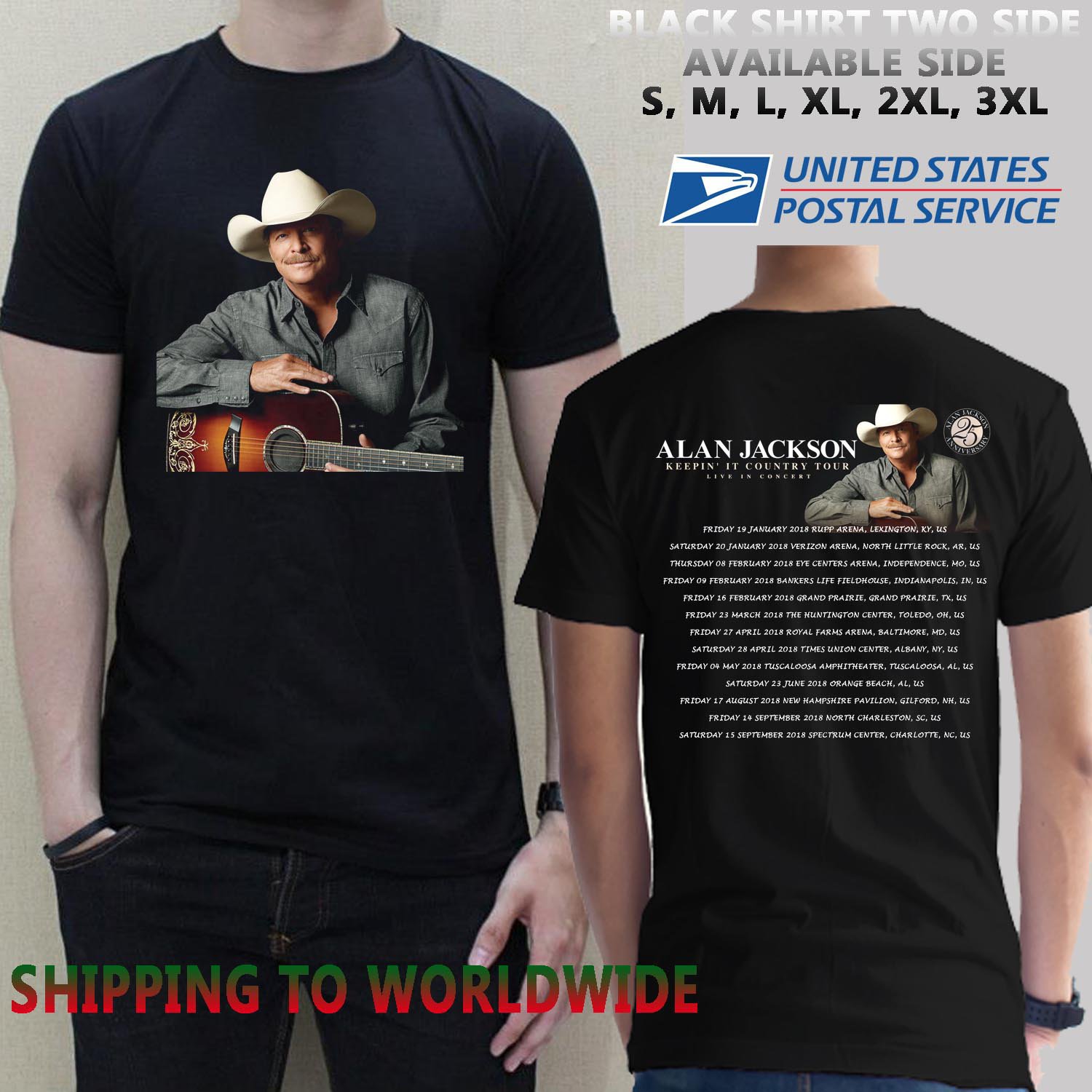 NEW ALAN JACKSON TOUR DATES 2018 MEN/WOMEN BLACK SHIRT S-XL SIZES TITI