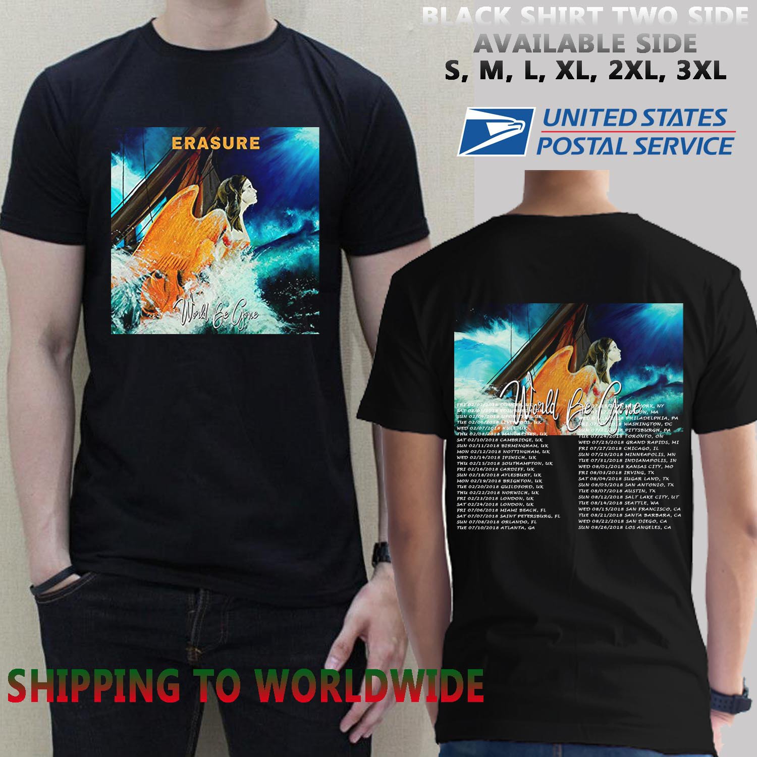 ERASURE 2 TOUR 2018 MEN/WOMEN BLACK SHIRT S-XL SIZES TITI