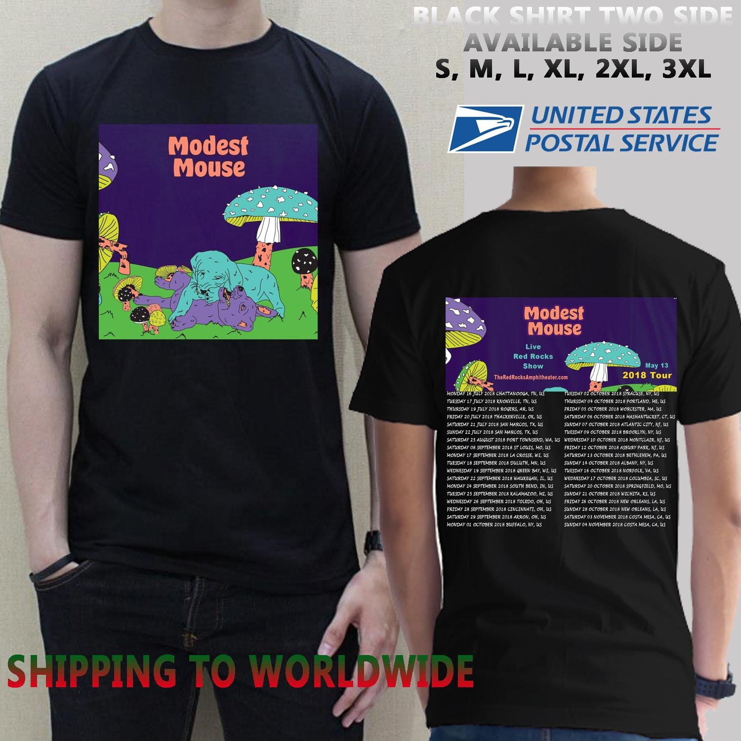 DESIGN MODEST MOUSE 1 TOUR 2018 MEN/WOMEN BLACK SHIRT S-XL SIZES TITI