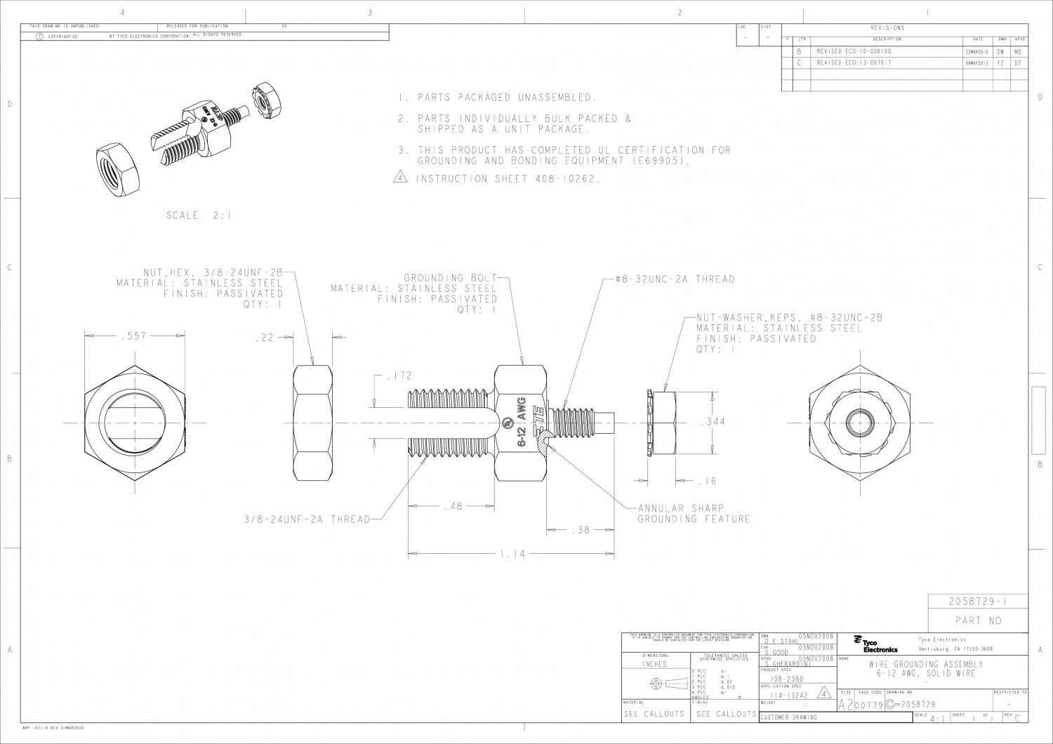 TE Connectivity Tyco Solarlok Grounding Assembly for 6-12 AWG Solid ...