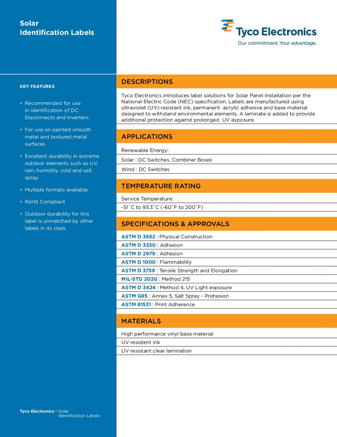 TE Connectivity Raychem Solar Disconnect Identification Label SOL-SD ...