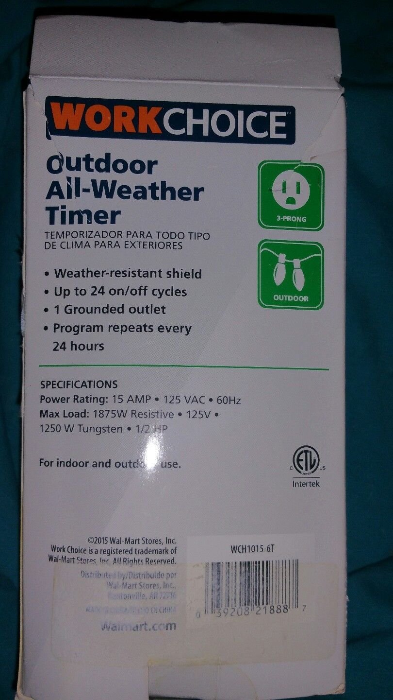 Work Choice All-Weather Timer WCH1015 WC1015 Indoor Outdoor 24 on/off