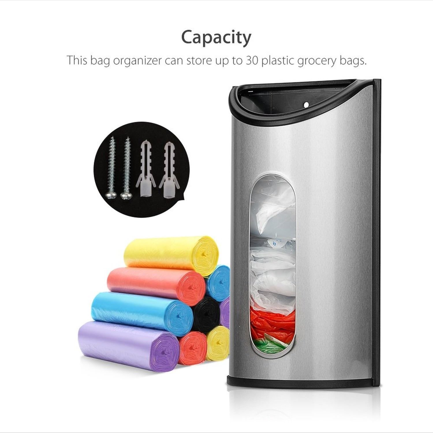 Wall Mount Grocery Bag Holder Dispenser Saver Extra-Wide Easy Access ...