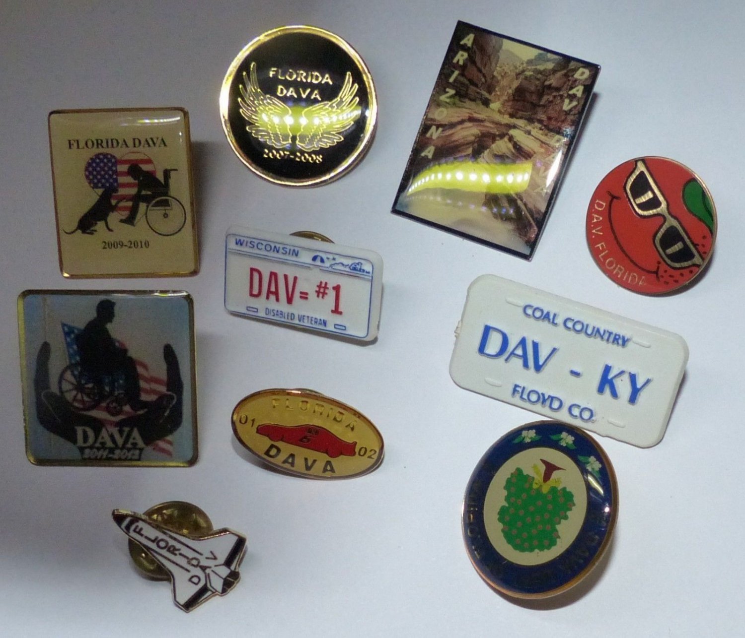 Lot Of 10 Hat Pin Lapel Pin Dav Disabled American Veterans Ky Fl Az Dava