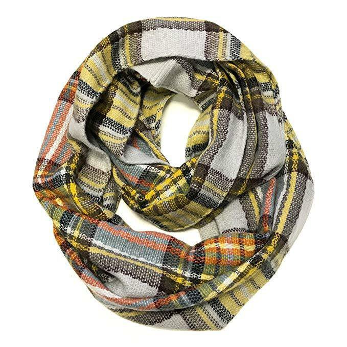 Soft Knit Plaid Checked Blanket Infinity Loop Circle Scarf Wrap