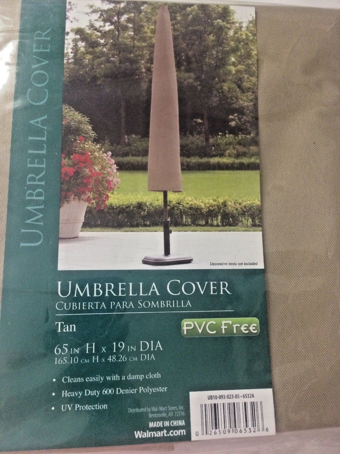 Heavy Duty 600 Denier Polyester Patio Umbrella Cover 65" x 19"~Tan~PVC ...
