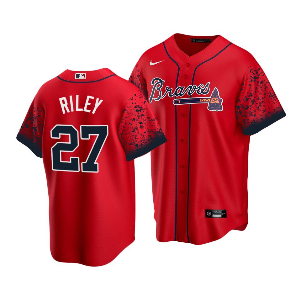 Men's Braves #27 Austin Riley Series Champions Jersey red