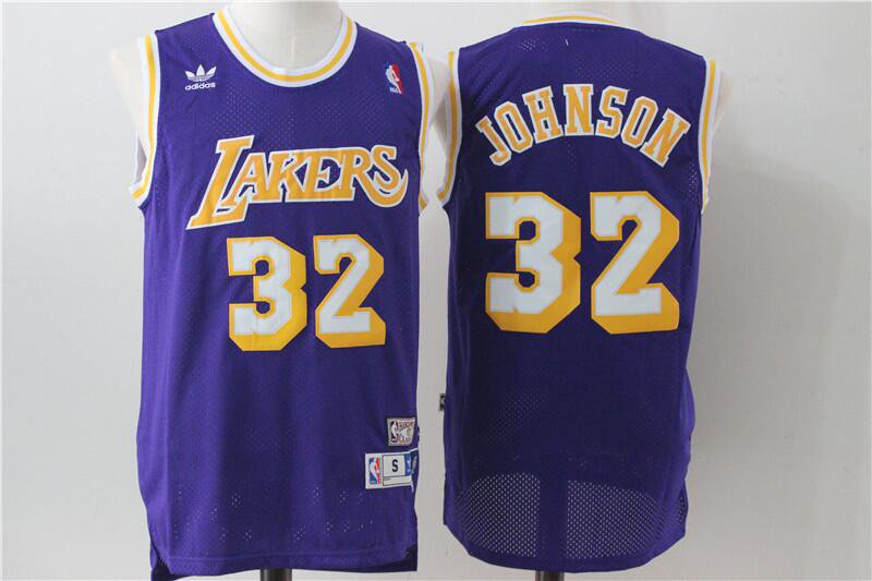 Men's Lakers #32 Magic Johnson Basketball Jersey Purple Throwback