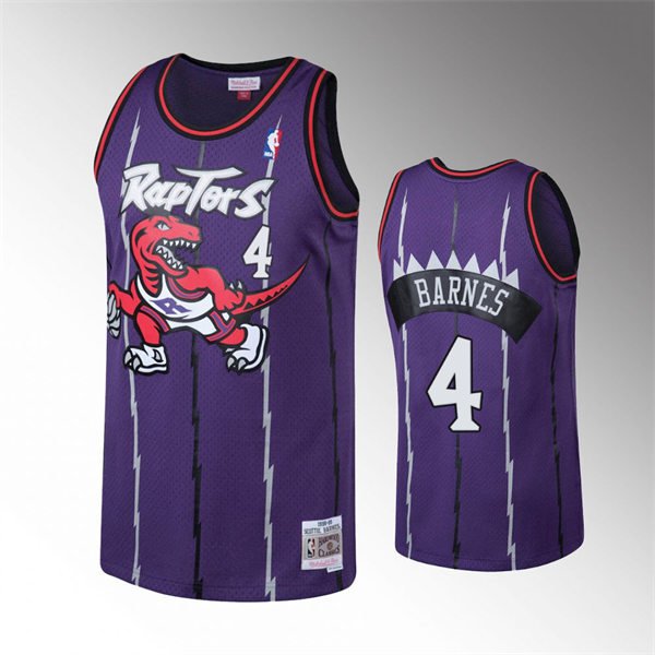 Mens Toronto Raptors 4 Scottie Barnes Purple Pinstripe Mitchell And Ness