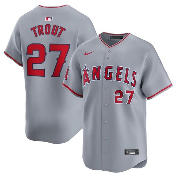 Men's womens youth Los Angeles Angels #27 Mike Trout Gray Baseball Jersey