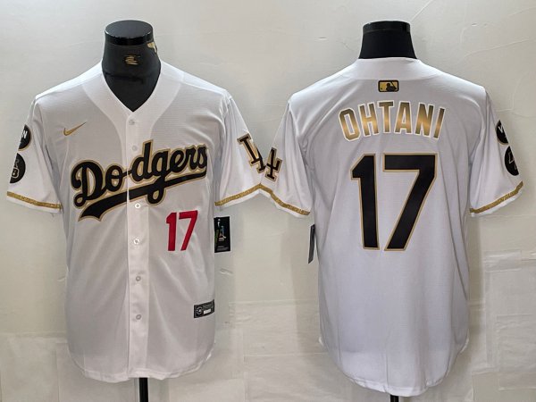 Men's Los Angeles Dodgers #17 Shohei Ohtani Number White Gold Fashion ...
