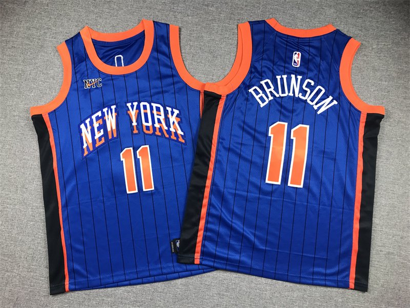 Youth Kids Knicks #11 Jalen Brunson Basketball Jersey Blue 2024 City ...