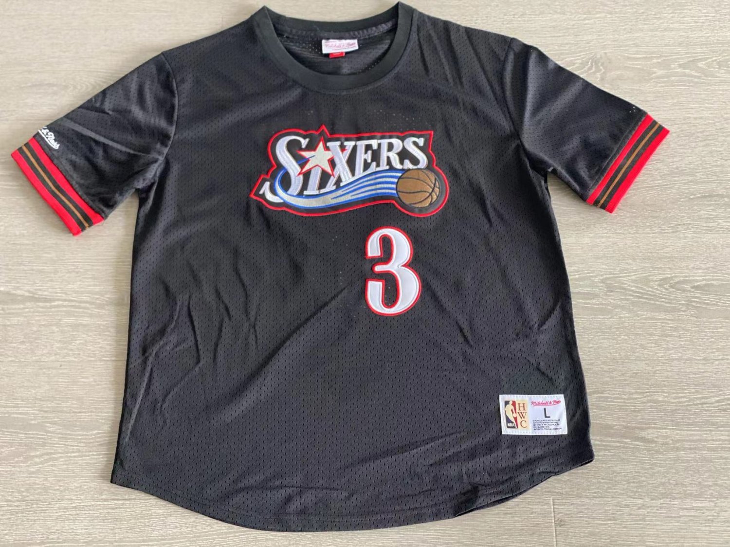 Men's 76ers #3 Allen Iverson MITCHELL & NESS Basketball Short Sleeve Black