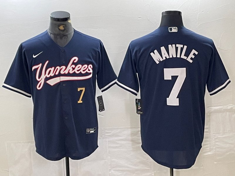 Men's New York Yankees #7 Mickey Mantle Number Navy With Patch Cool ...