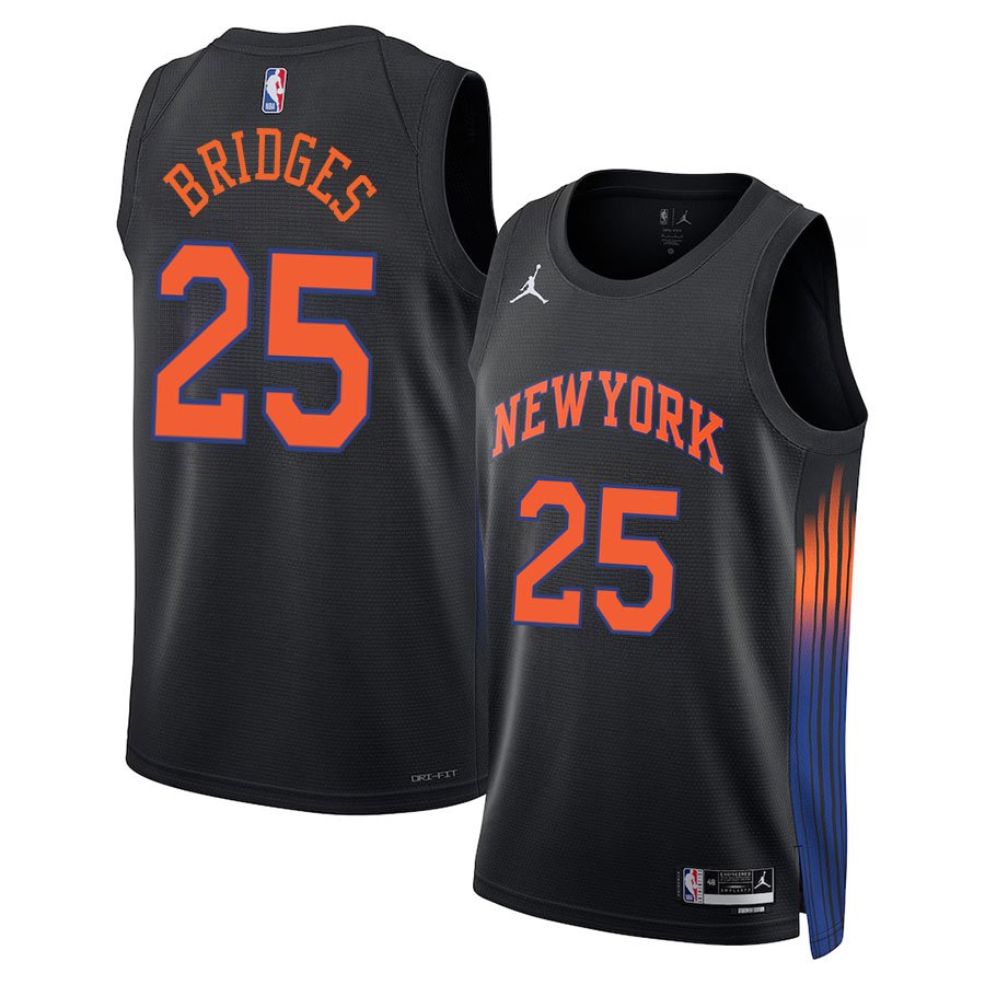New Yok Knicks #25 Mikal Bridges Black 2025 Statement Edition Jersey