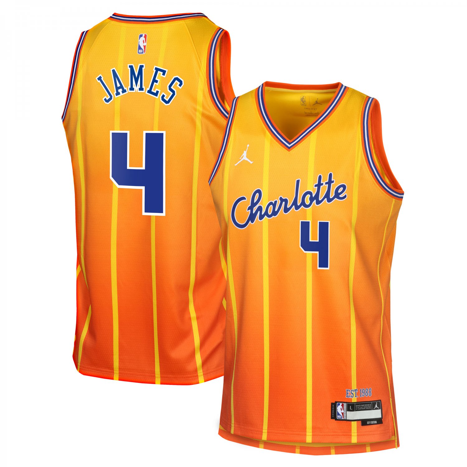 Men's Youth Hornets #4 Sion James City Edition Basketball Jersey Gold