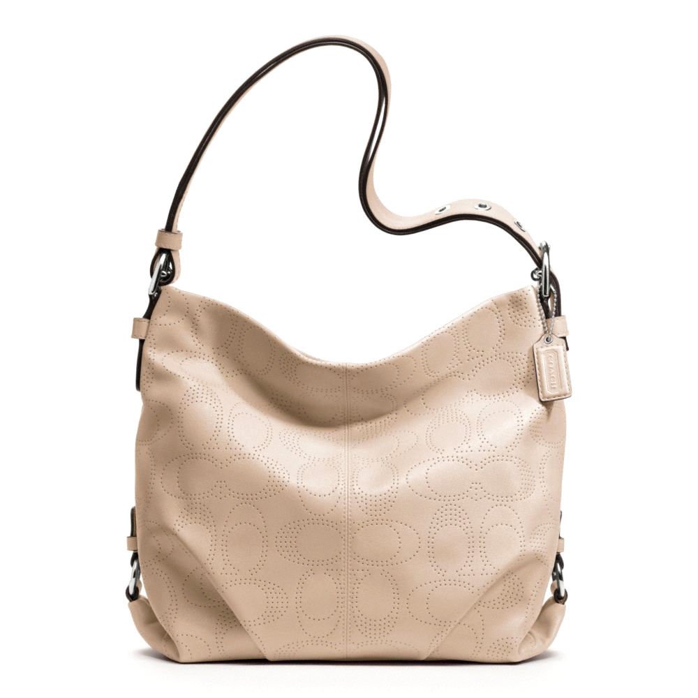 Coach Signature Large Perforated Sand Leather Hobo Bag
