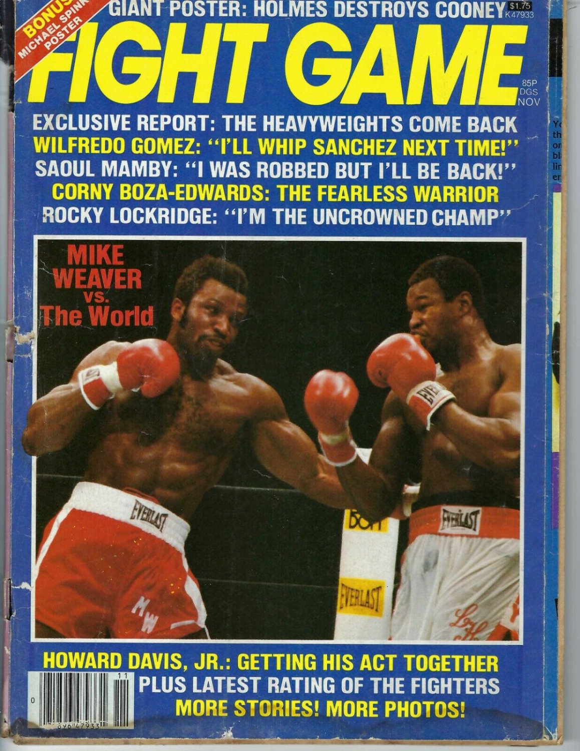 MIKE WEAVER FIGHT GAME MAGAZINE NO LABEL BOXING 11/1982