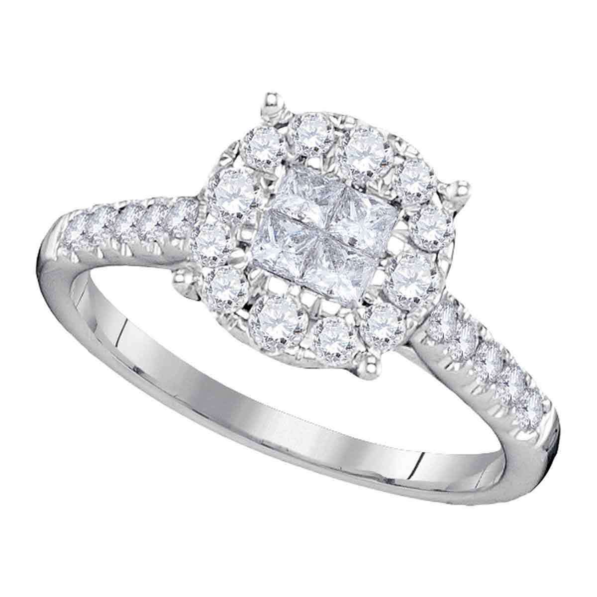 14kt White Gold Princess Diamond Cluster Bridal Wedding Engagement Ring