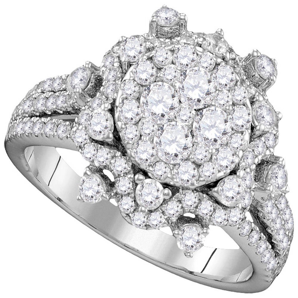 14kt White Gold Round Diamond Cluster Bridal Wedding Engagement Ring 1