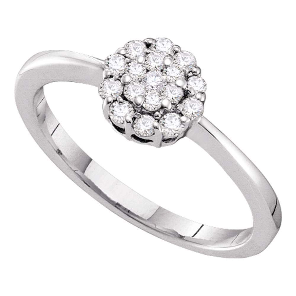 14k White Gold Womens Round Diamond Circle Frame Flower Cluster Ring 1