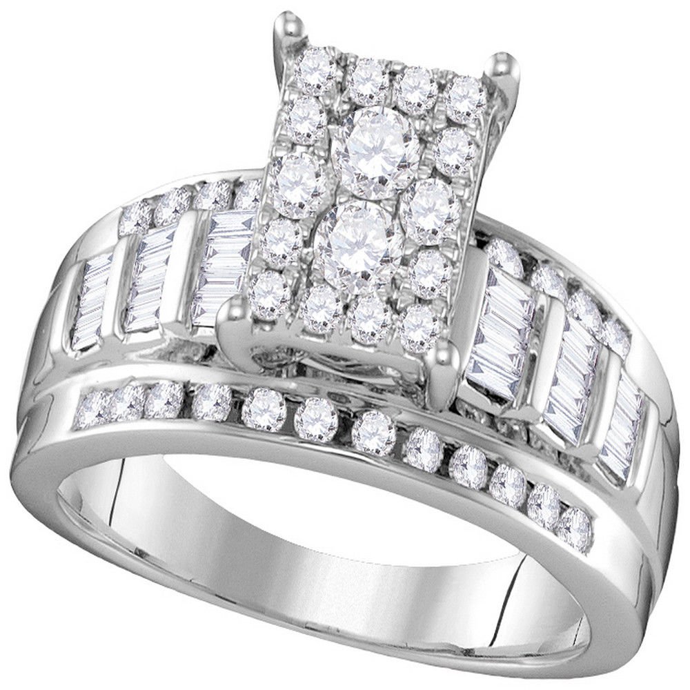 10k White Gold Diamond Rectangle Cluster Bridal Wedding Engagement Ring ...