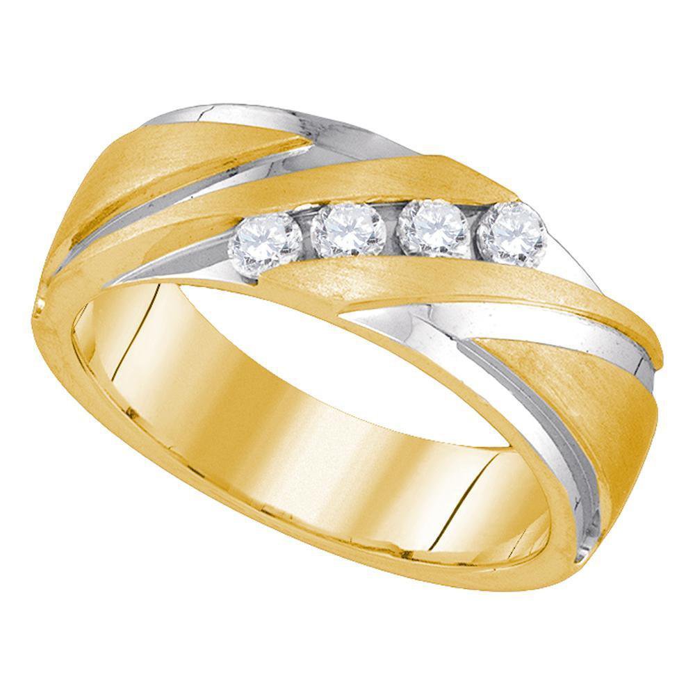 10k Yellow Gold Mens Round Diamond Band Wedding Anniversary 2-tone Ring ...