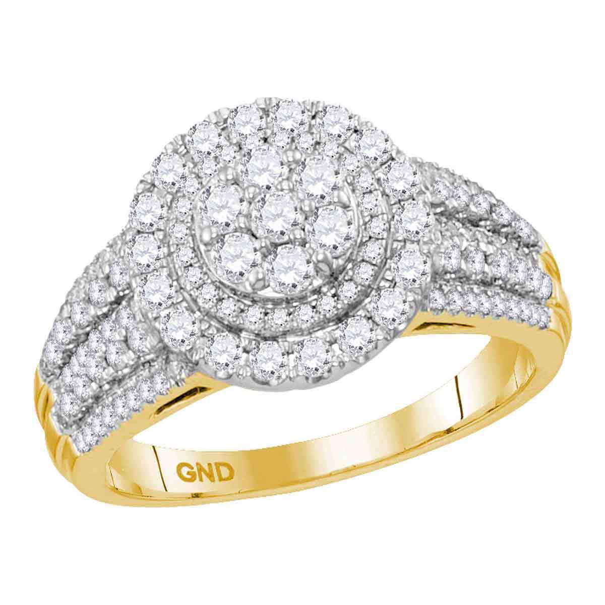 14kt Yellow Gold Round Diamond Concentric Cluster Bridal Wedding ...
