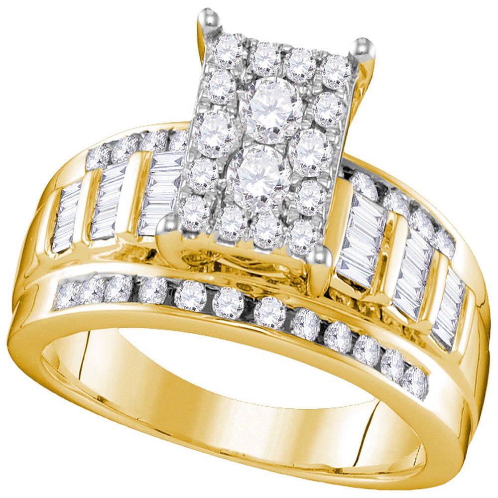 10k Yellow Gold Diamond Rectangle Cluster Bridal Wedding Engagement ...