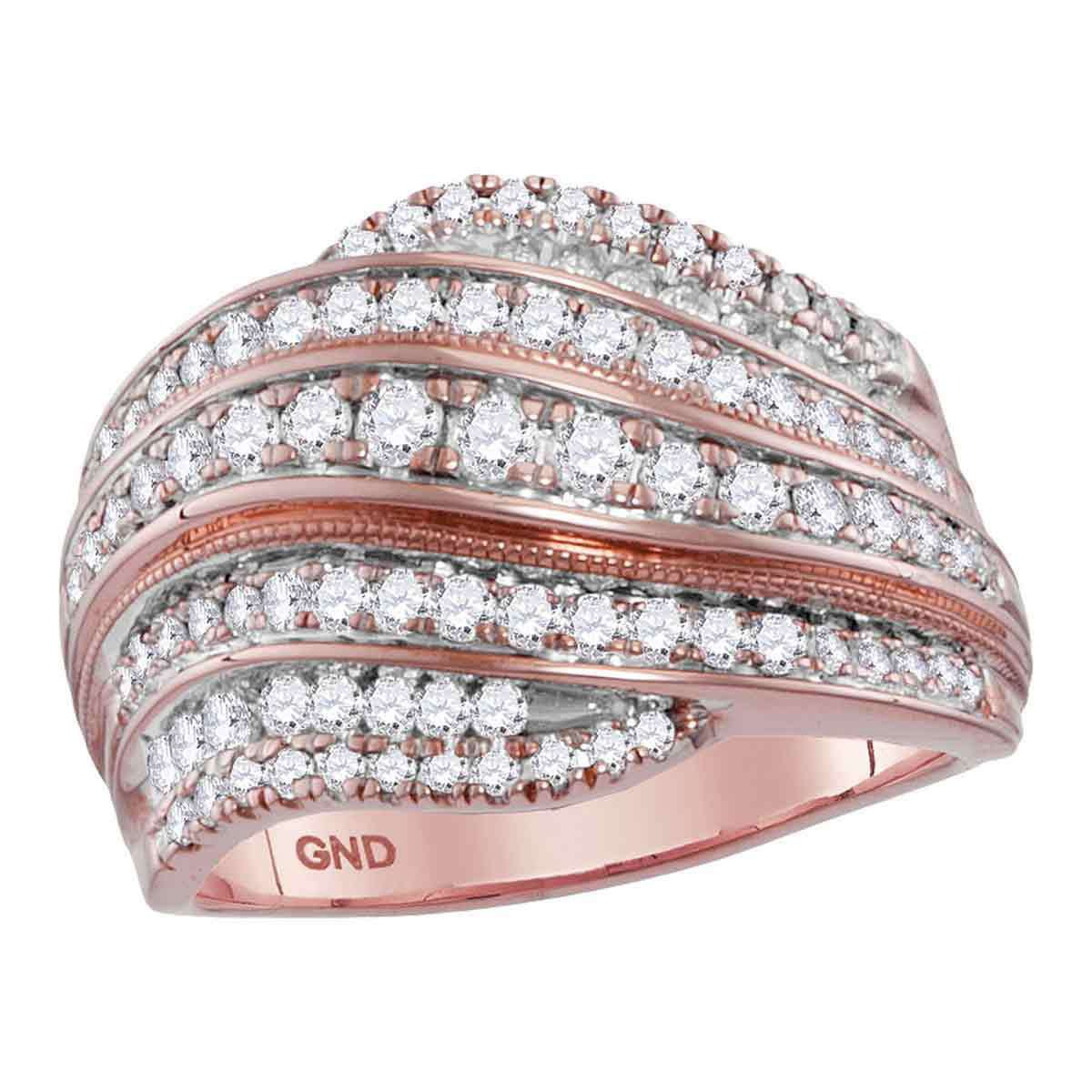 14kt Rose Gold Womens Round Diamond Contoured Stripe Fashion Band Ring