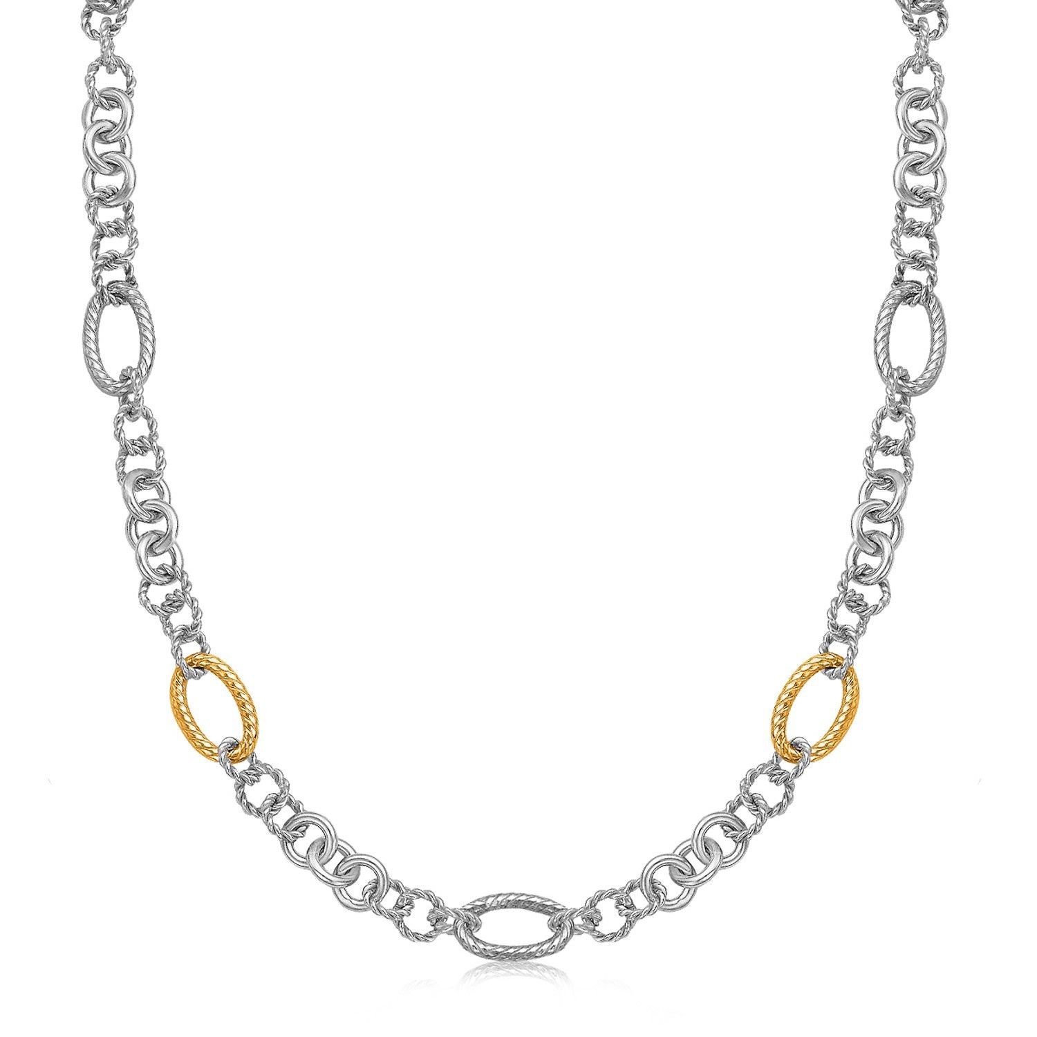 18k Yellow Gold and Sterling Silver Rhodium Plated Multi Design Chain ...