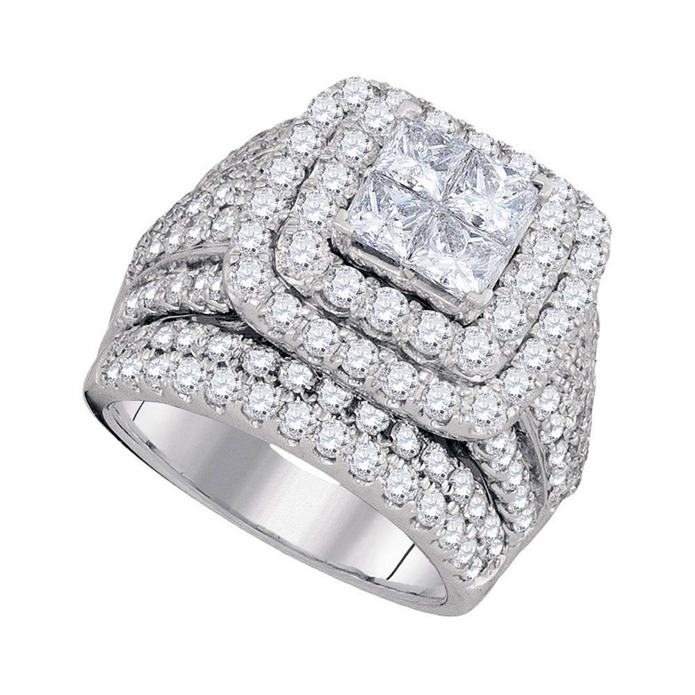 14kt White Gold Princess Diamond Cluster Bridal Wedding Engagement Ring