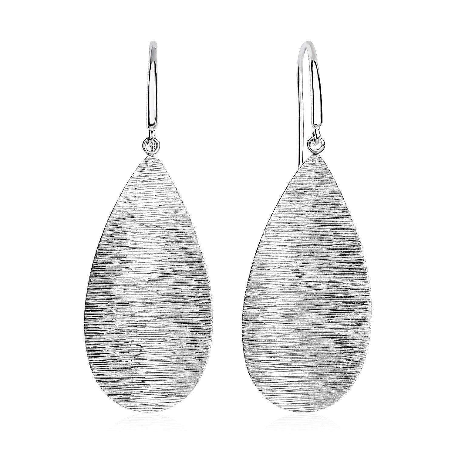 Textured Teardrop Motif Drop Earrings in Sterling Silver